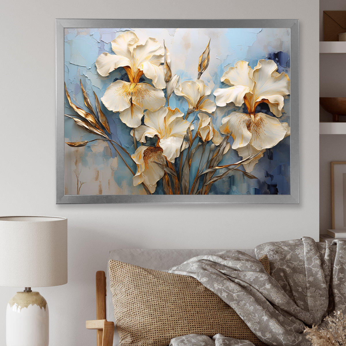Winston Porter Beige And Gold Minimalism Irises On Canvas Print | Wayfair